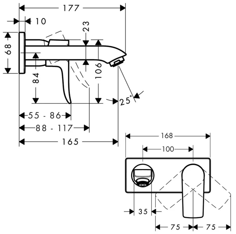 Hansgrohe Metris New, Umyvadlová páková baterie pod omítku, chromová, 31085000