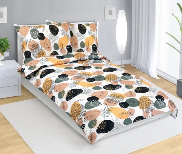 Bellatex Povlečení bavlněné Hořčicová,Khaki,Bílá rozměr 140x200, 70x90 cm