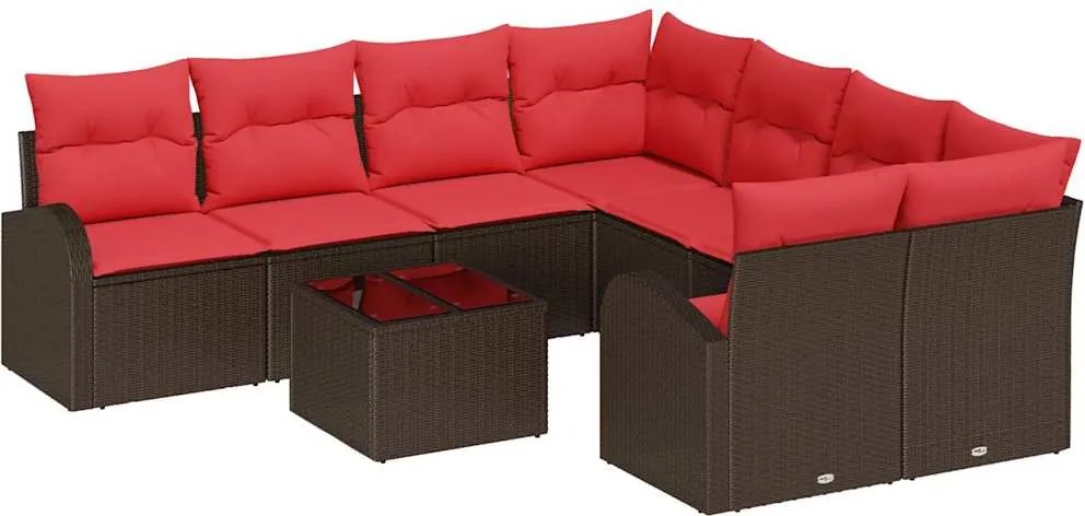 Set pohovek 9 ks 8-Počet míst Hnědá a červená Polyester 3345984