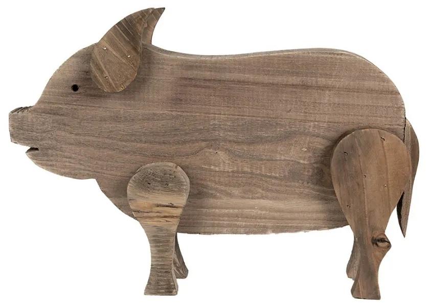 Hnědá antik dekorativní dřevěná figurka prasátko - 42*9*28 cm