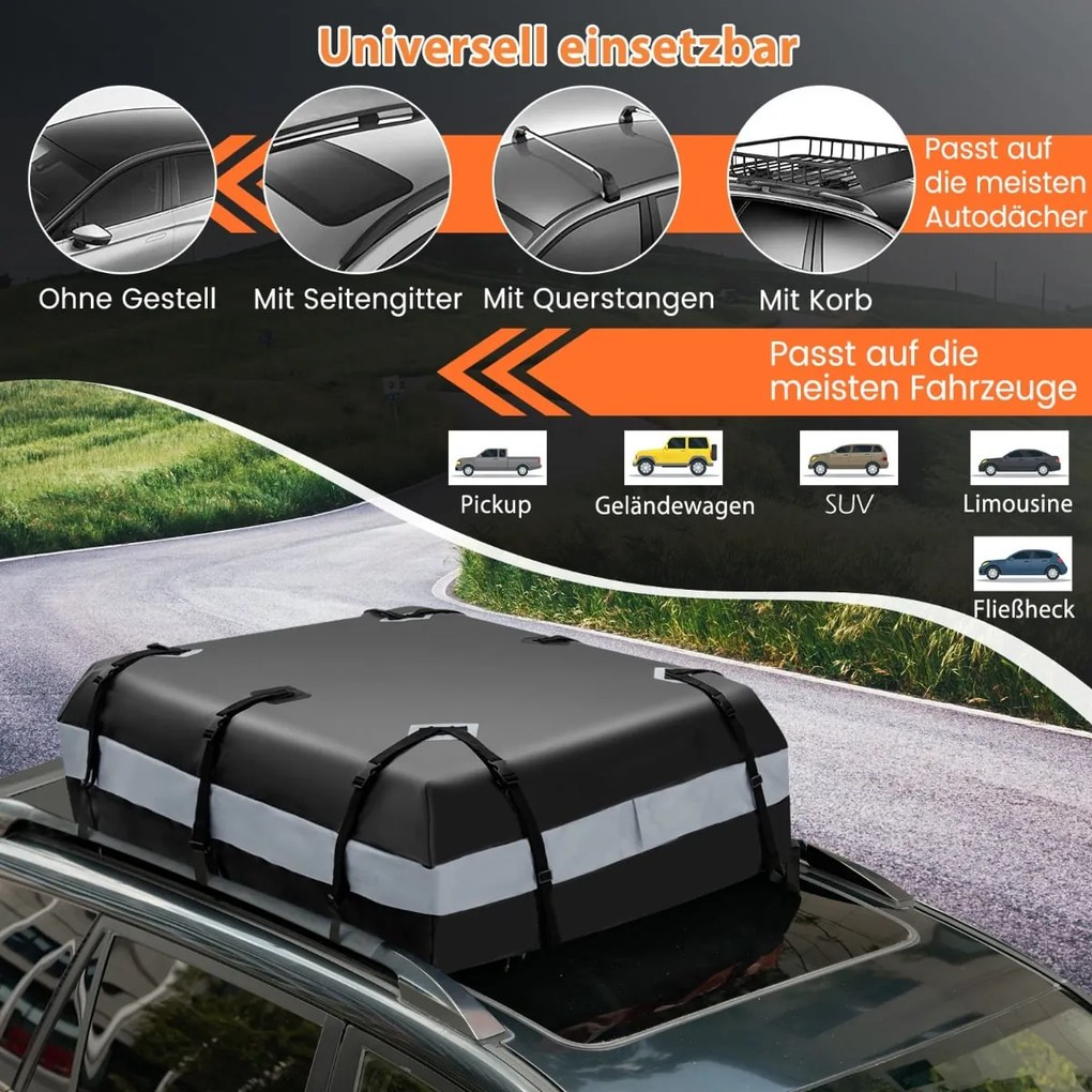 Costway Střešní box 420 l pro auto s kombinovaným zámkem a 6 dveřními háky