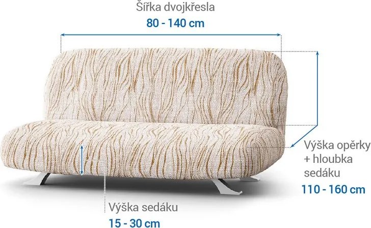 Bielastické potahy UNIVERSO NOVÉ žíhané béžové dvojkřeslo s dřevěnými rukojeťmi (š. 80 - 140 cm)