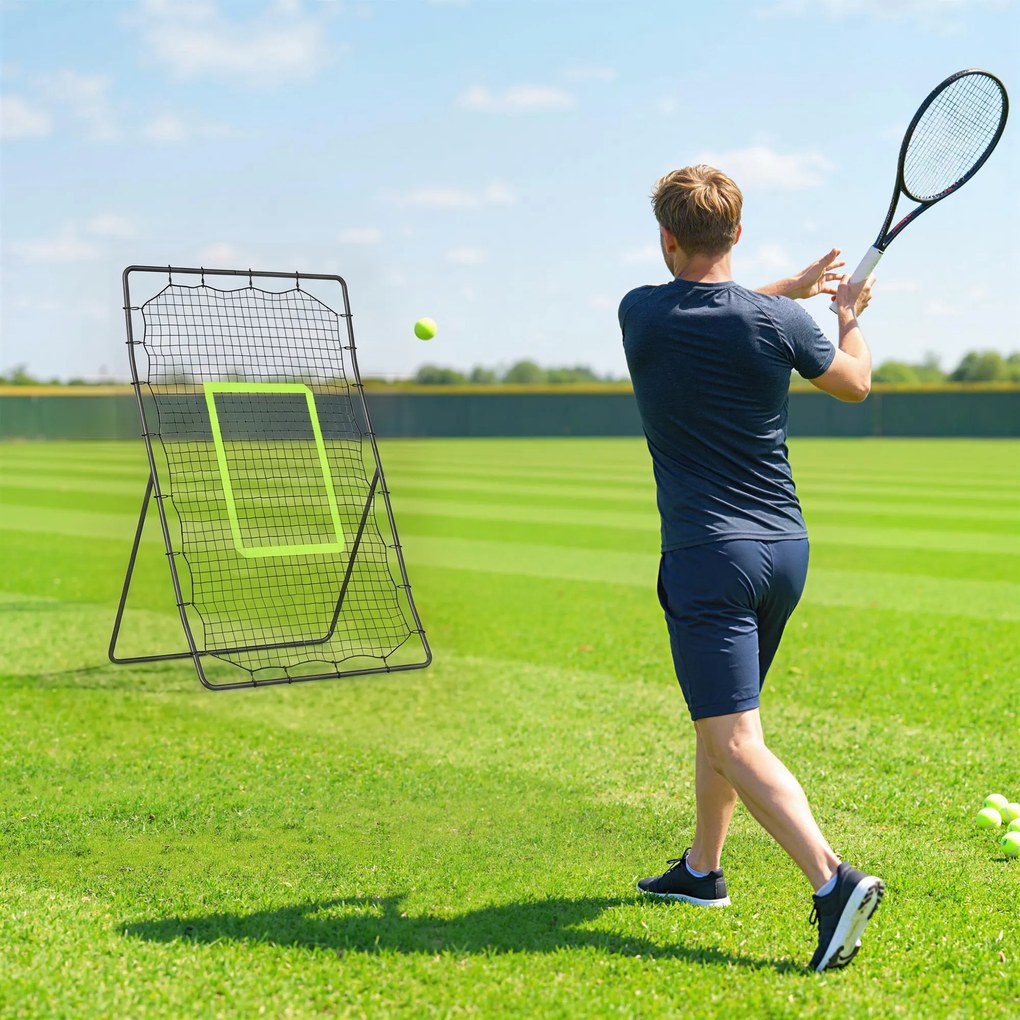 HOMCOM Baseball Rebounder PitchBack odrazová stěna s dopadovou zónou pro baseball a fotbal, přenosná, kovová, černá, 123 x 174 cm | Aosom.de