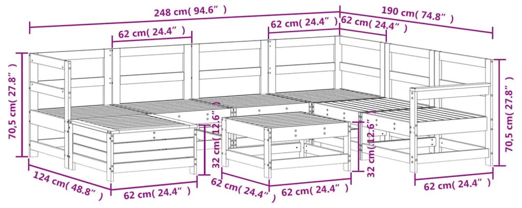 8Dílná Zahradní Sedací Souprava Masivní Borovice