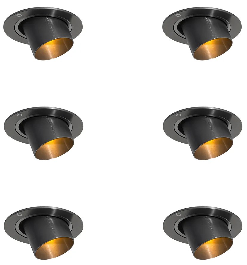 Sada 6 zapuštěných bodových svítidel Gunmetal GU10 35mm kulatá naklápěcí - Installa