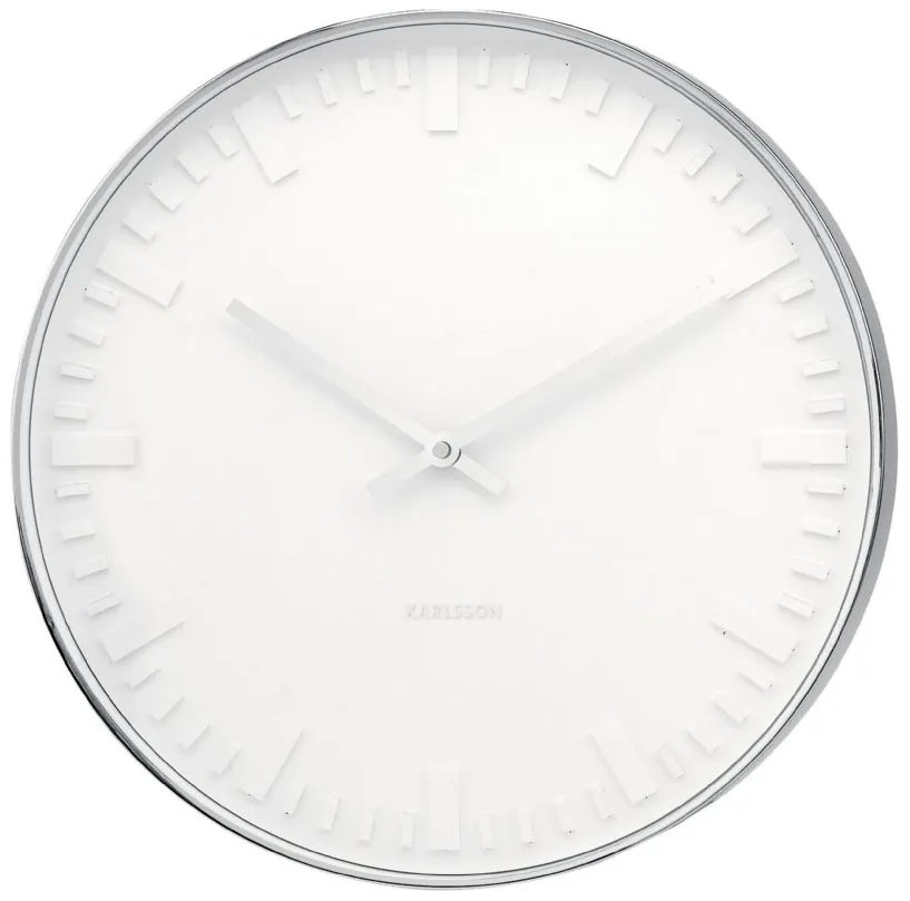 Nástěnné hodiny Karlsson, bílá, leštěná ocel D 37,5cm, H 6cm, 1 AA baterie