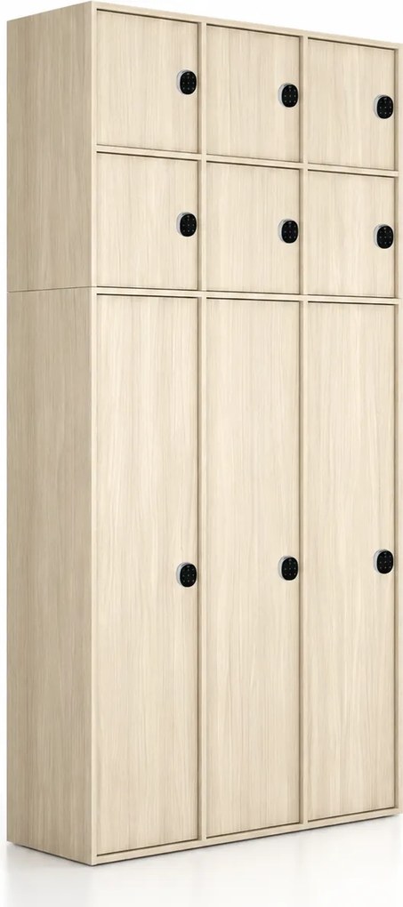 Nástavba pro skříně FRAME, 6x dveře, 1299 x 450 x 854 mm, kódový zámek, dub přírodní