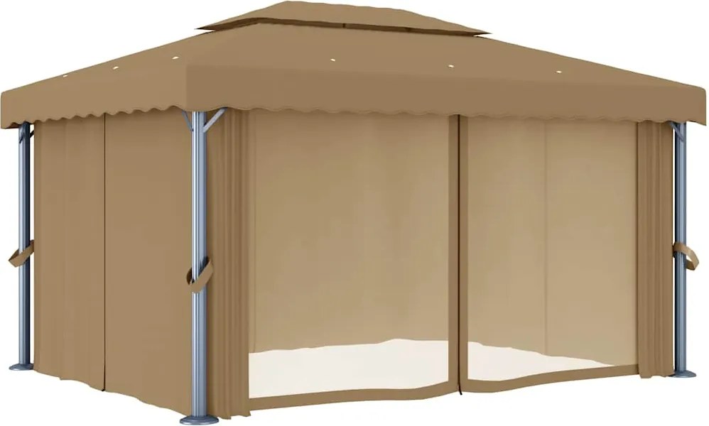 Altán se závěsy 4 x 3 m taupe hliník 3067050