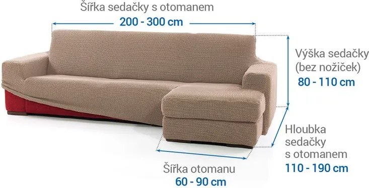 Super strečové potahy NIAGARA oříšková sedačka s otomanem vpravo (š. 200 - 300 cm)