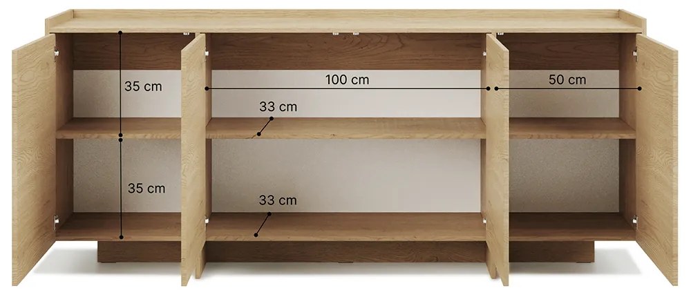 Komoda JAPANDI K4D | 200 cm | dub cremona | otevírání PUSH-OPEN