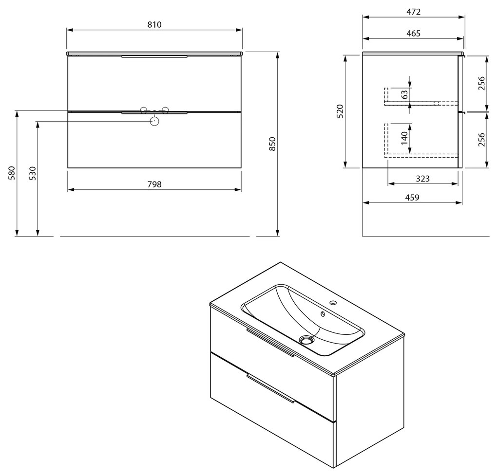 Sapho Cirasa koupelnová skříňka pod umyvadlo 79,8 x 52 x 46 cm bílá mat CR801-3131S
