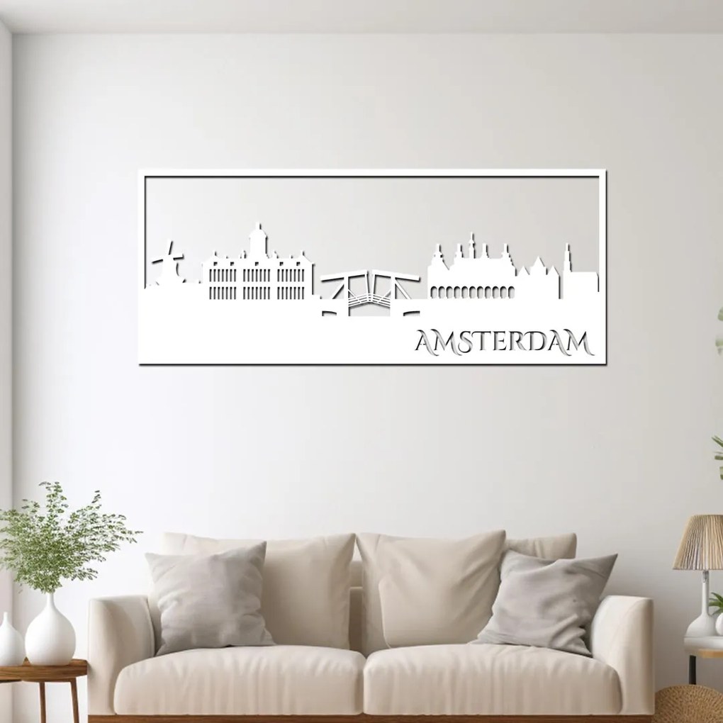 dřevo života Dřevěná dekorace na zeď AMSTERDAM Rozměry (cm): 80x32, Zvolte barvu dekoru: Bílá