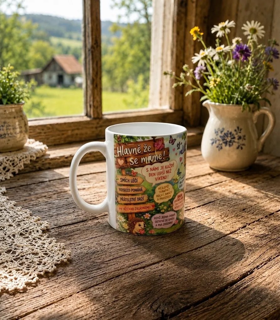 Srdcem darované Veselý hrneček pro kamarádky/kamarády/partu - na přání 3D ilustrace