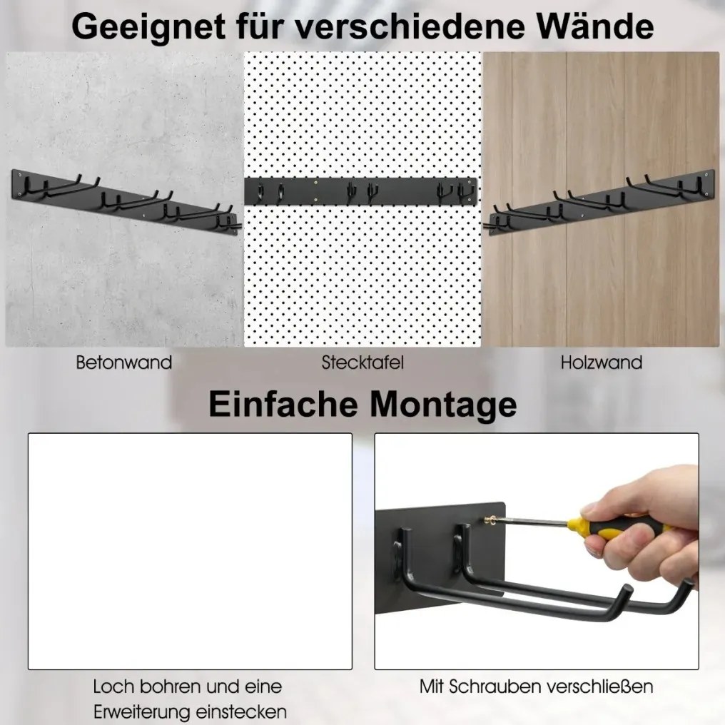 Costway Nástěnný držák zahradního nářadí, nosnost 150 kg GT4663BK