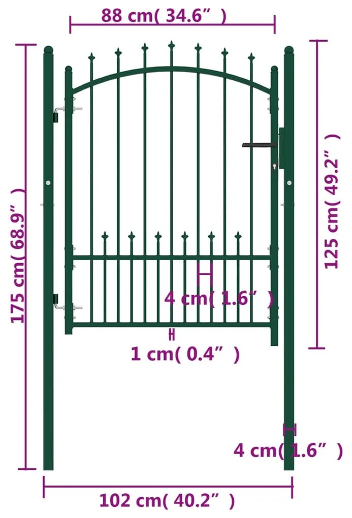 vidaXL Marketos Plotová branka EMMEN s hroty ocelová 104 x 109,5 cm zelená