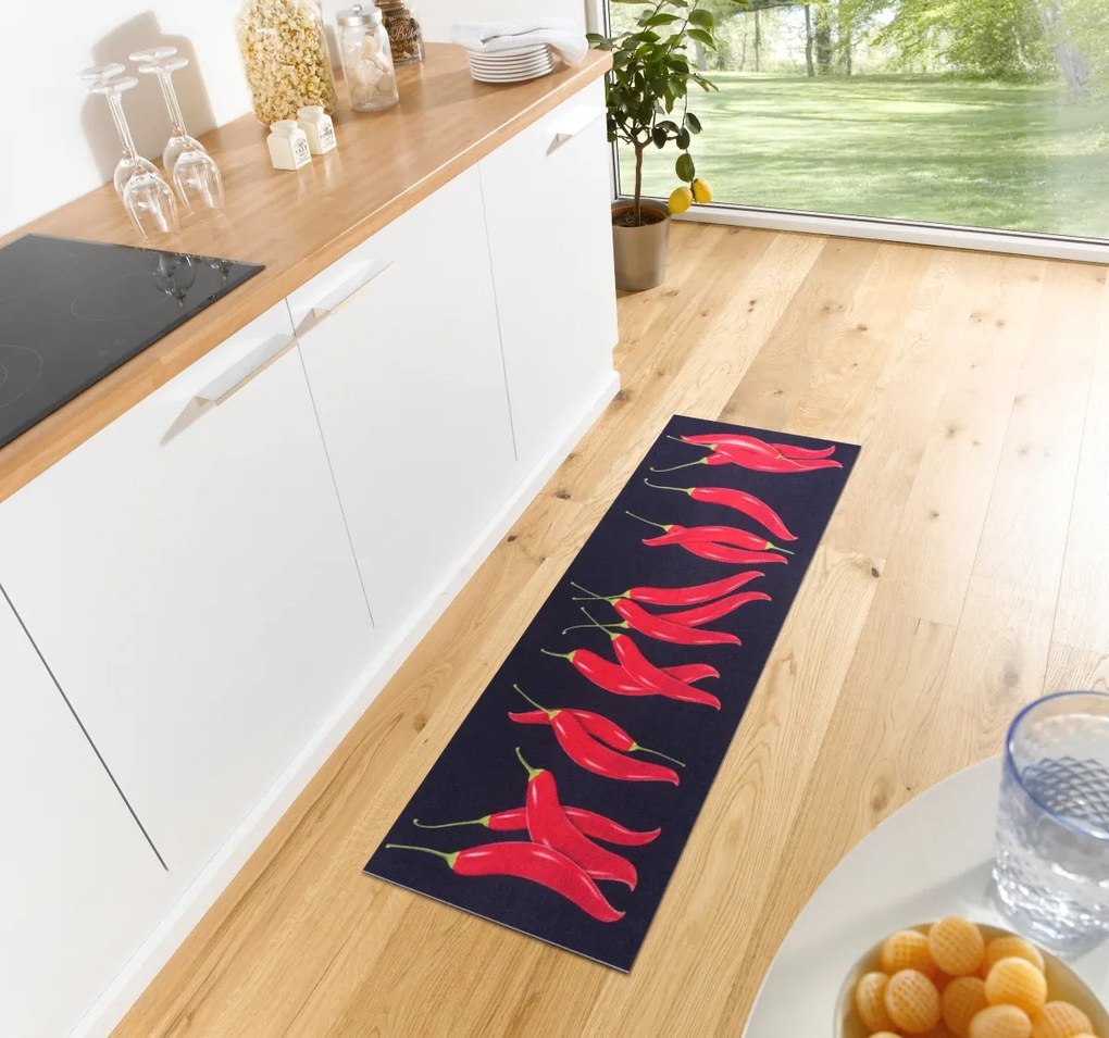 Hanse Home, Koberec běhoun Cook & Clean 105727 Black Red, 50x150, červená, kuchyně