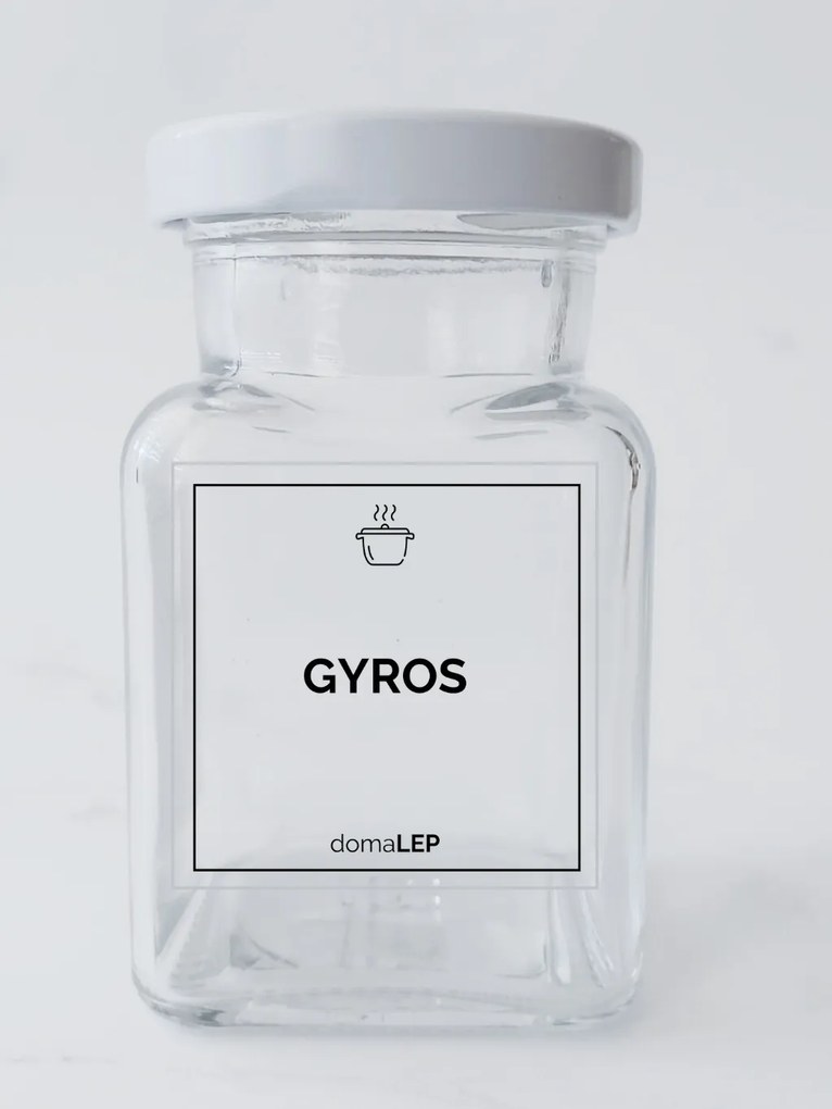 Samolepka na kořenky GYROS průhledná 5 × 5 cm tučné písmo