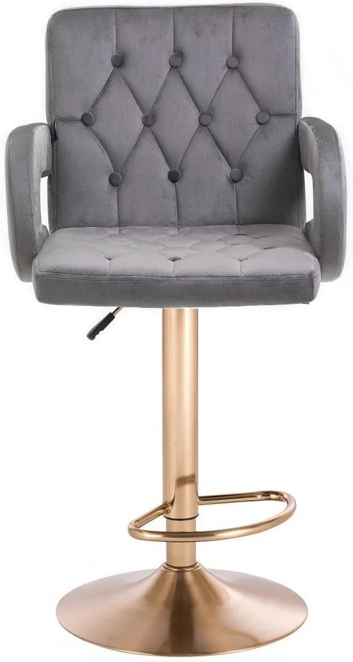 LuxuryForm DESIGN Barová židle BOSTON VELUR na zlaté kulaté podstavě - šedá