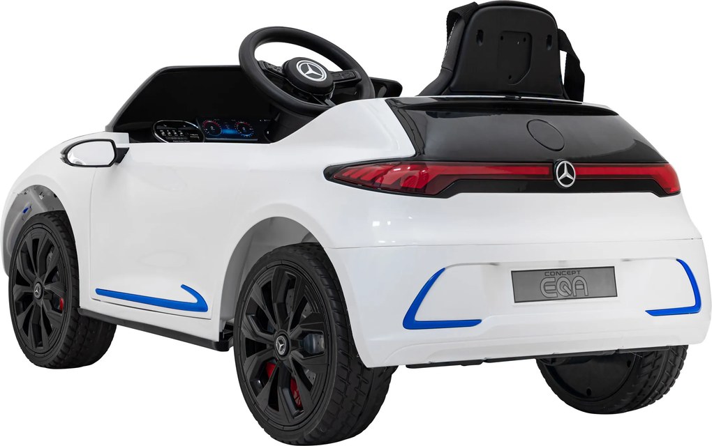Ramiz Elektrické auto Mercedes Benz AMG EQA pro děti bílé + dálkové ovládání + 5bodové pásy + EVA kola + MP3 displej + LED