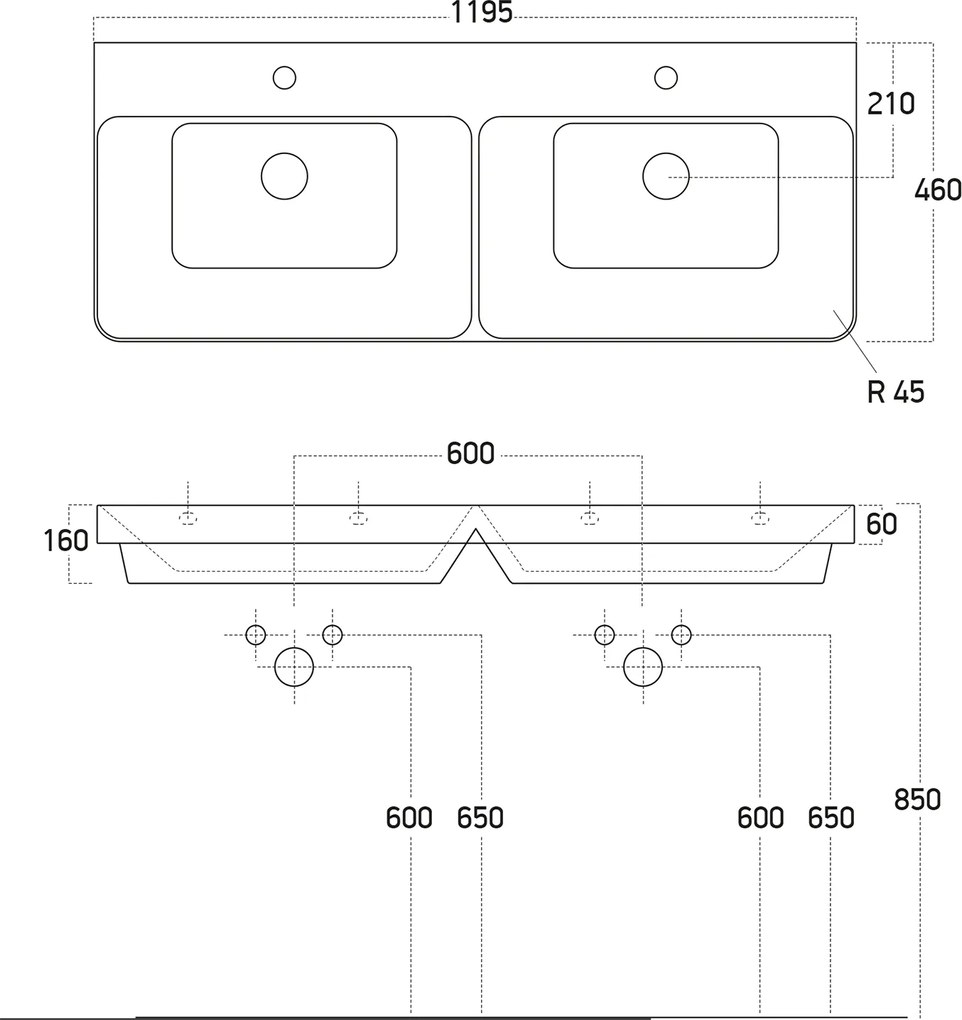 Sapho, Koupelnový set THEIA 120, dvojumyvadlo, bílá, KSET-011
