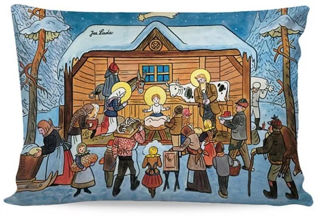 Povlak na polštářek JOSEF LADA Betlém v zimě 33 x 50 cm