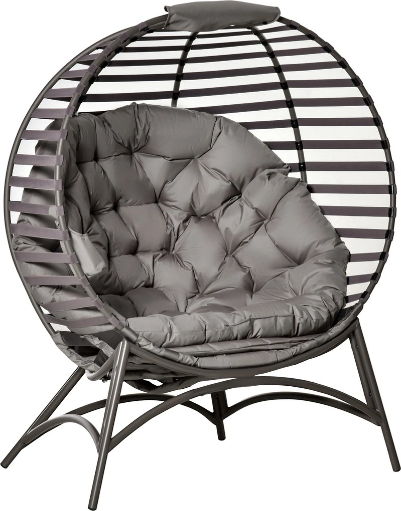 Outsunny papasan zahradní židle 2 koše polštáře oválné lounge křeslo skládací balkon terasa písek hnědá ocel 118x75x139cm | Aosom