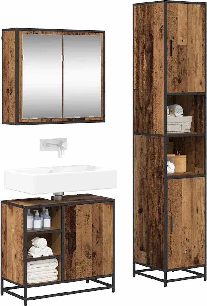 Sada koupelnového nábytku 3 ks Staré dřevo 65 x 33 x 60 cm 3402360