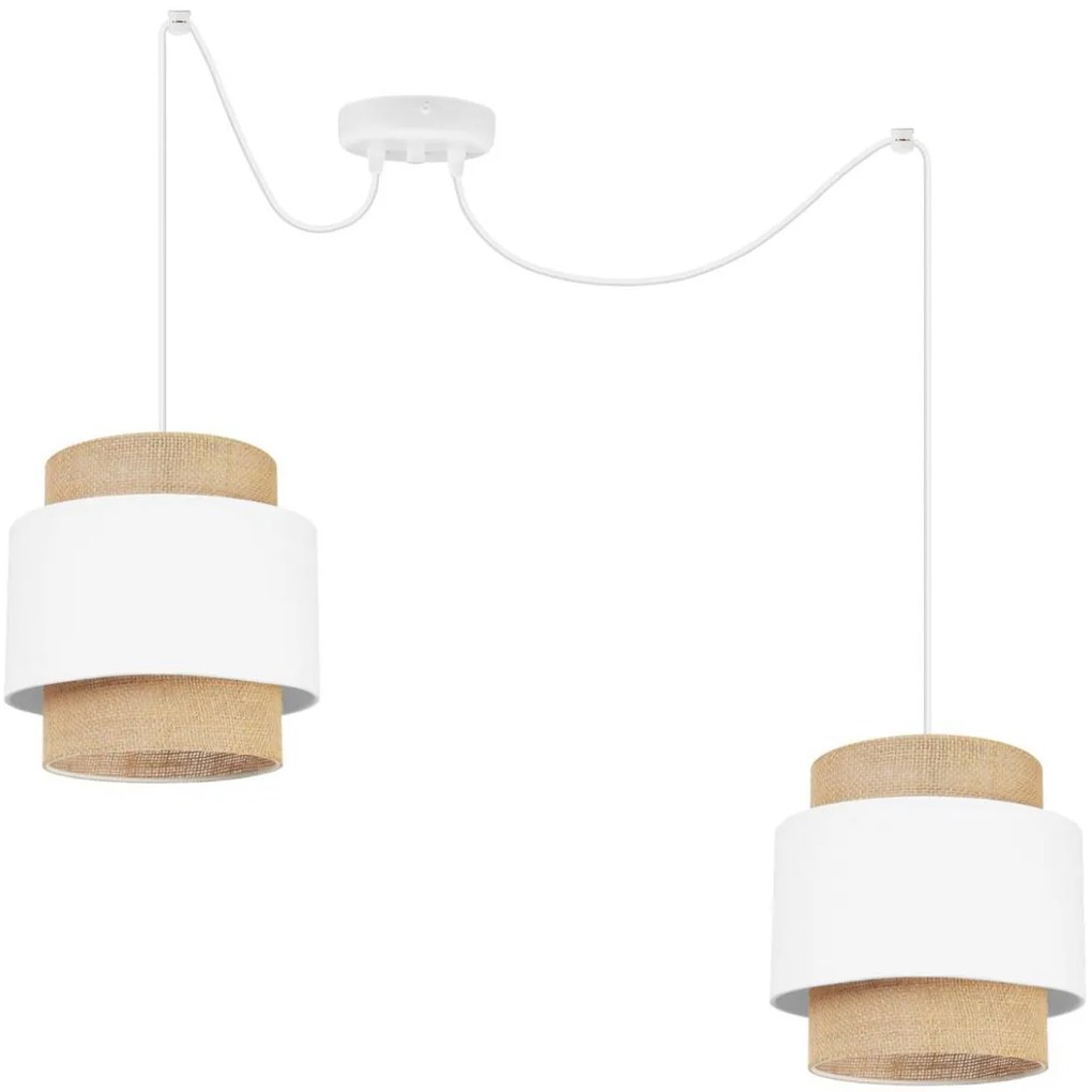 Závěsné svítidlo Boho Spider, 2x jutové/bílé textilní stínítko