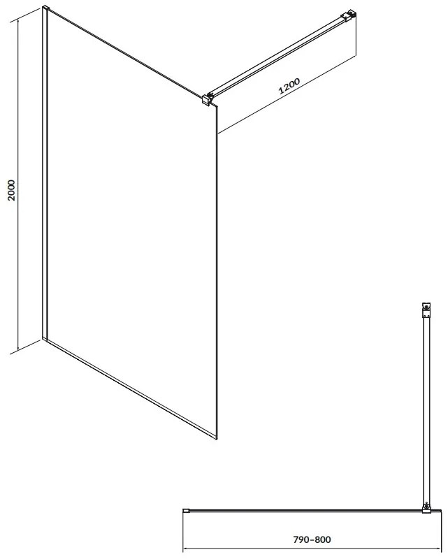 Cersanit Mille, sprchová zástěna typu Walk-In 80x200 cm, 8mm čiré sklo, černý profil, S161-007