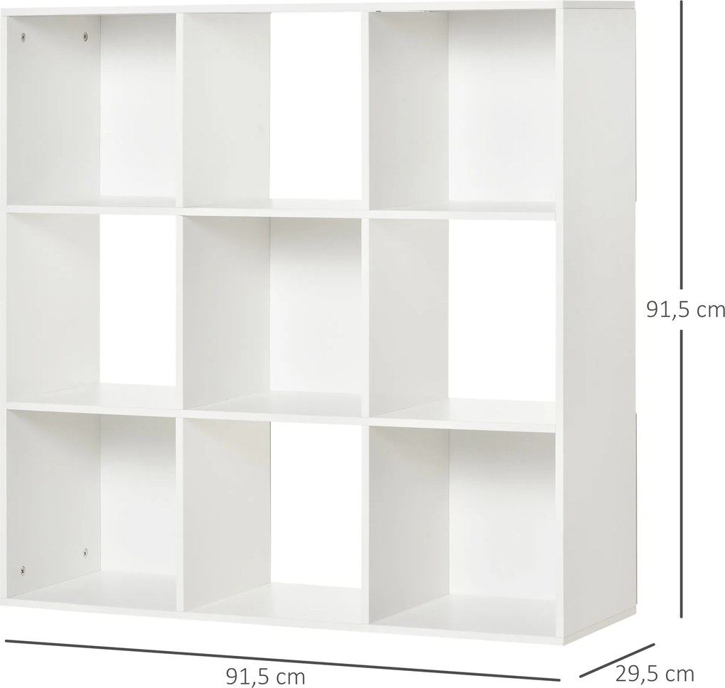 HOMCOM Knihovna 3-patrová Skříň s Úložným Prostorem 9 Krychlových Modulů Samostatný Regál Rozdělovací Stojan 91,5x29,5x91,5cm Dřevo