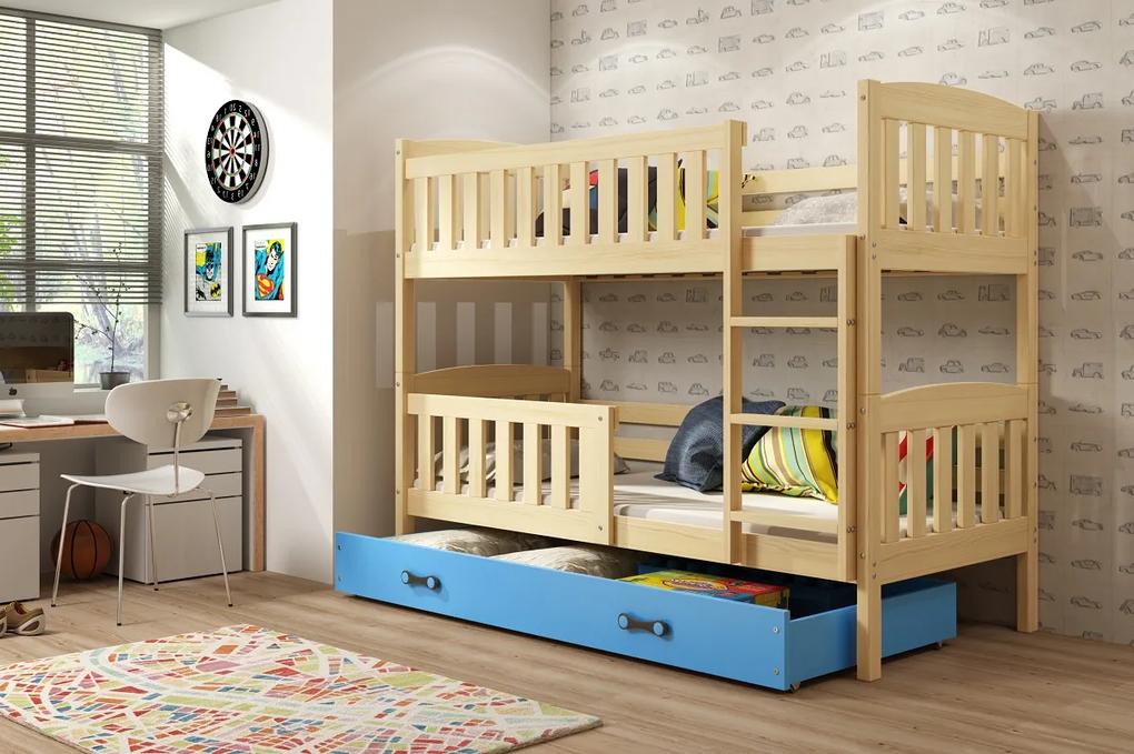 BMS Group Dětská patrová postel s úložným prostorem KUBUS borovice Velikost postele: 200x90 cm, Barva šuplíku: Zelená