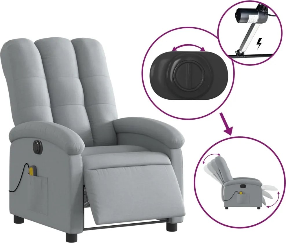 Elektrické masážní polohovací křeslo světle šedé textil 3204080