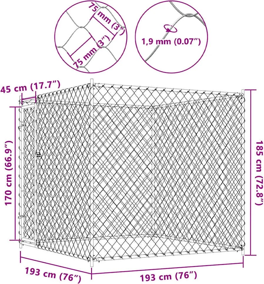 vidaXL Marketos Venkovní psí kotec 193 x 193 x 185 cm