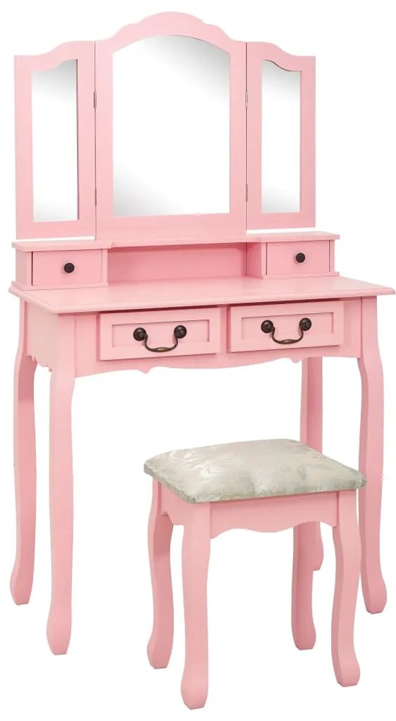 289319 vidaXL Toaletní stolek se stoličkou růžový 80 x 69 x 141 cm pavlovnia
