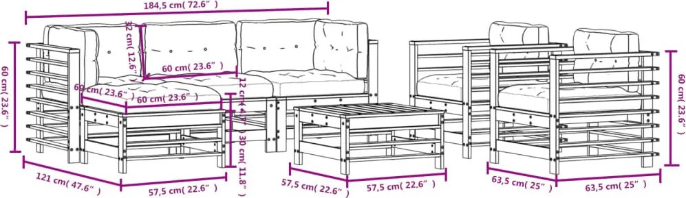 vidaXL 7dílná zahradní souprava s poduškami medově hnědá masivní dřevo [3185838] Barva: Medově hnědá borovice