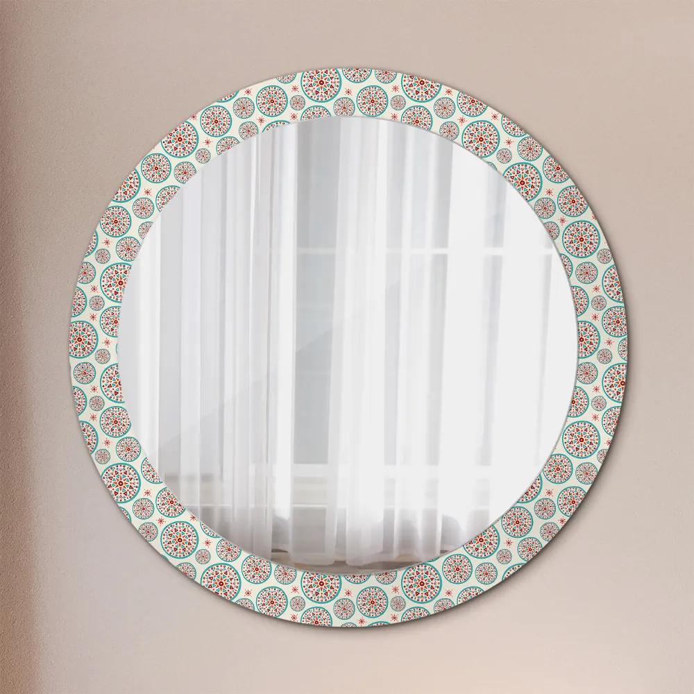 Kulaté dekorativní zrcadlo Boho vzor fi 80 cm