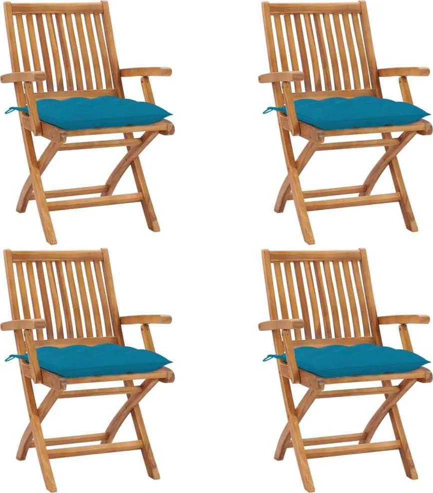 vidaXL Skládací zahradní židle s poduškami 4 ks masivní teak [3072738] Barva: Světle modrá