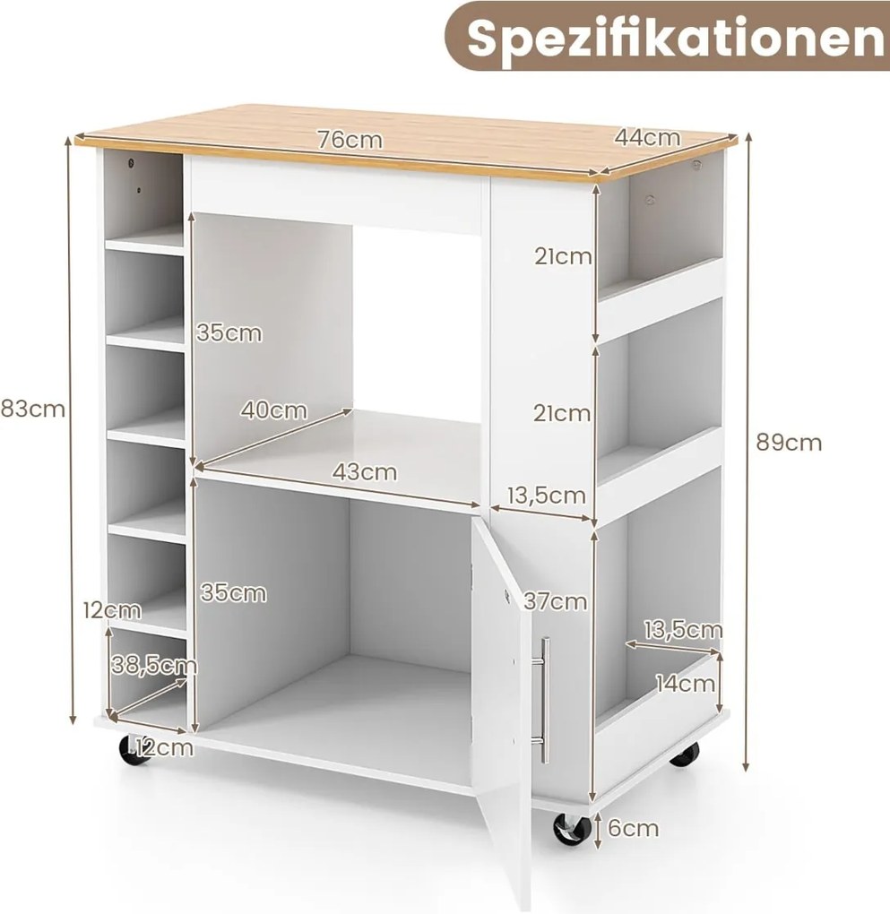 Costway Kuchyňský ostrůvek s úložným prostorem a držákem na ručníky bambusový