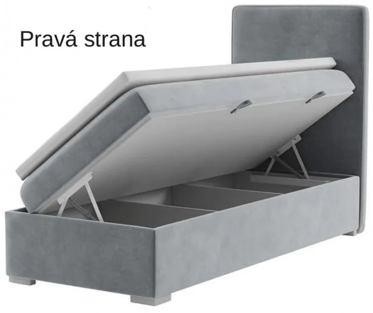 Luxusní jednolůžková postel CALINA Šedá 80x200 cm Pravá