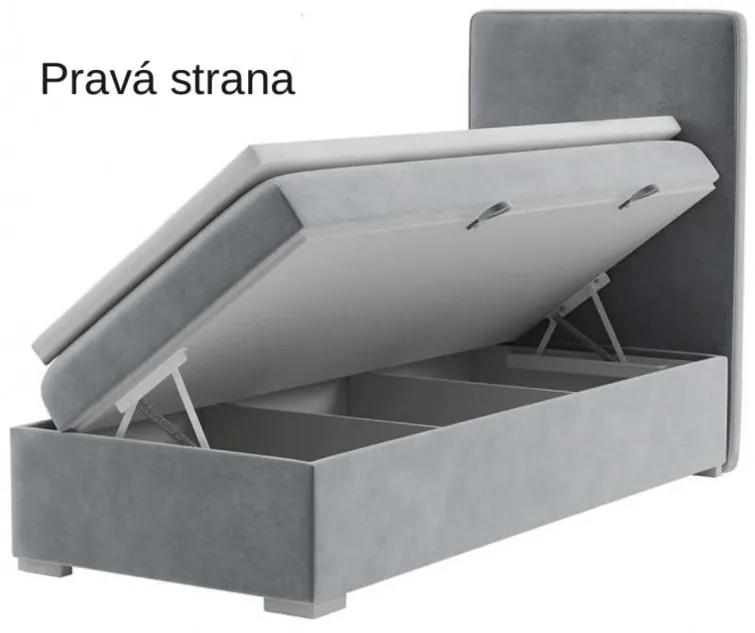 Luxusní jednolůžková postel CALINA Šedá 90x200 cm Pravá