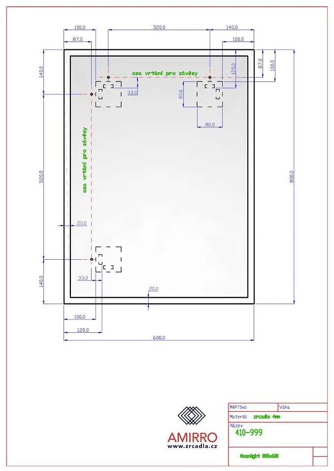 Amirro Zrcadlo na zeď chodbu do pokoje ložnice koupelny předsíně MOONLIGHT 60 x 80 cm s LED podsvíceným okrajem po celém obvodu 410-999