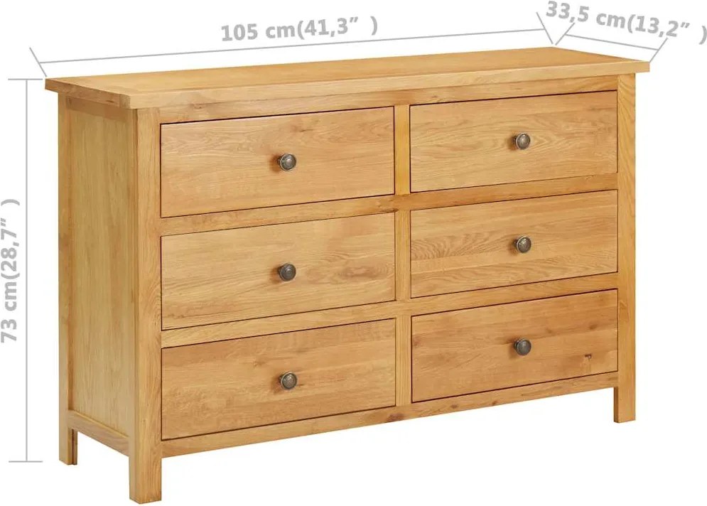 Komoda se zásuvkami 105 x 33,5 x 73 cm masivní dubové dřevo 289196