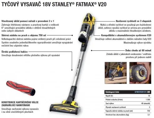 Aku vysavač V20 18V 1x2,0Ah Stanley FatMax SFMCVS001D1