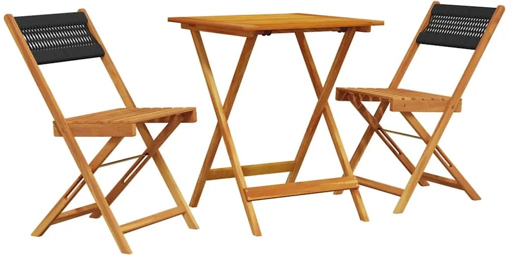 3dílný bistro set černý polypropylen a masivní dřevo 3281757