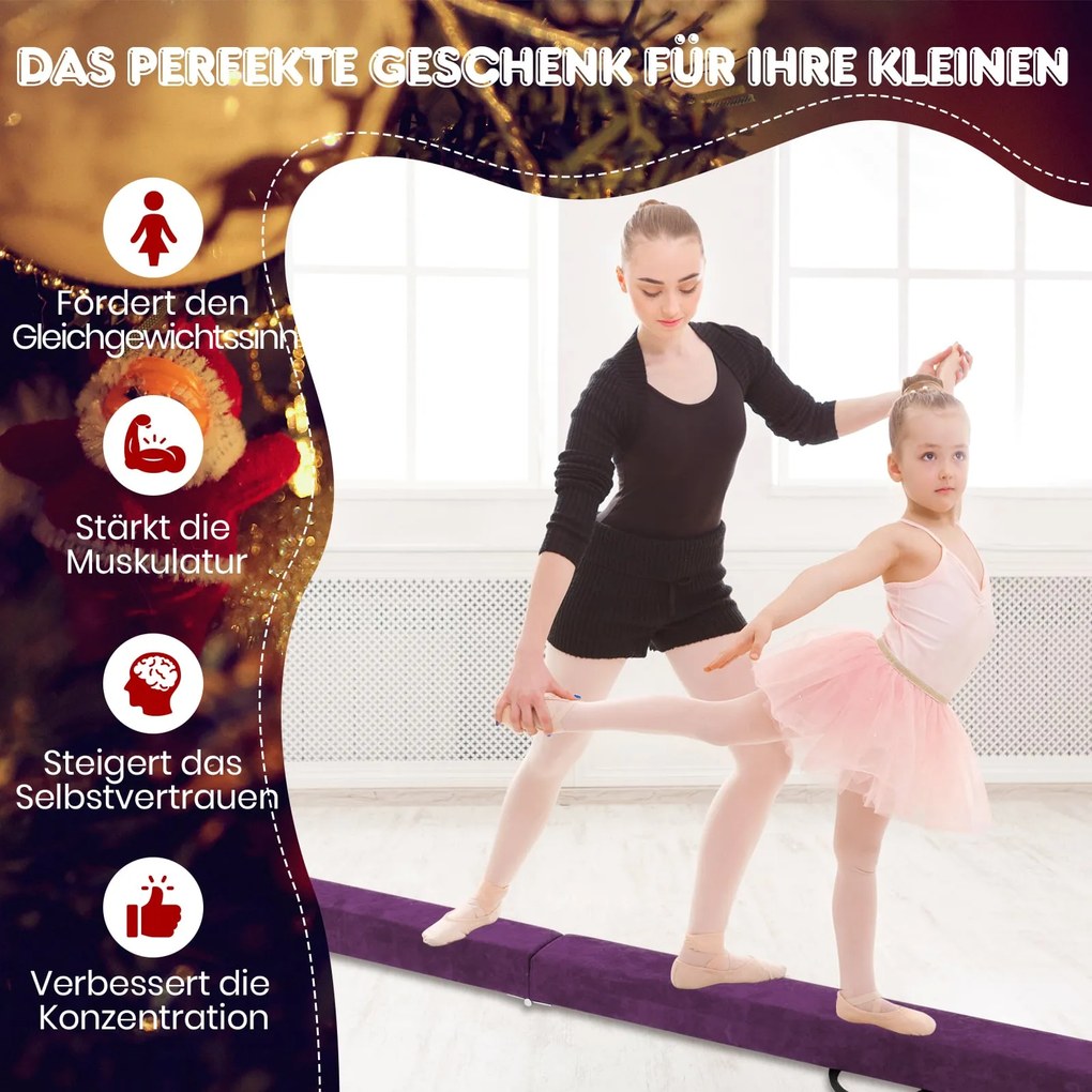Costway 270 cm kladina dětská kladina skládací gymnastická kladina s – fialový