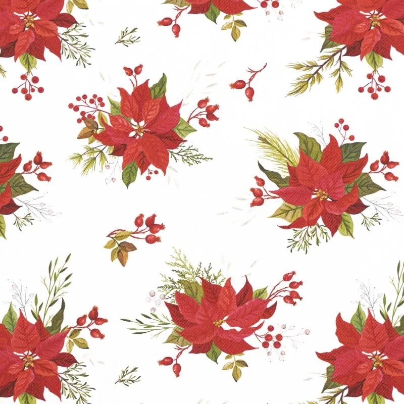 SCANquilt utěrka FLORA vánoční hvězdy, šípky bíločervená 50 x 70 cm