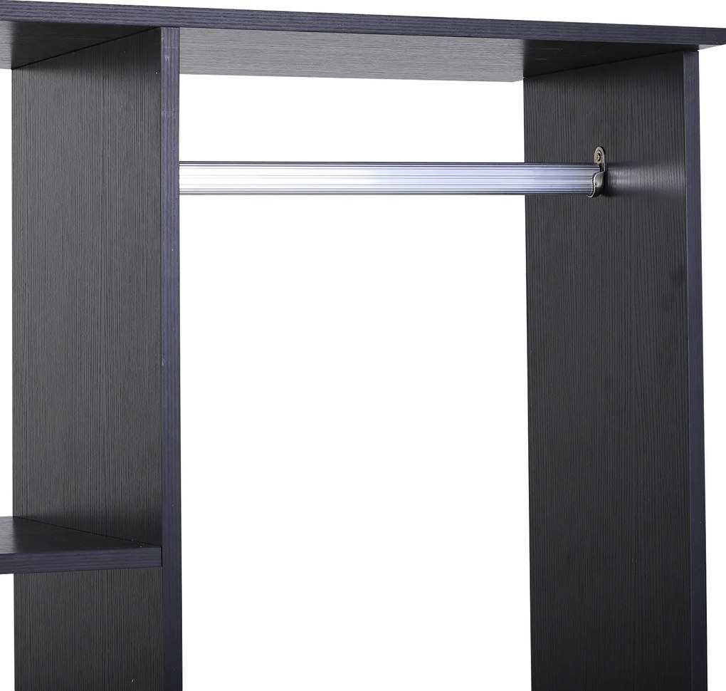 HOMCOM Skříň na kolečkách s otevřeným designem pro oblečení s ramínkovou tyčí a policemi organizátor pro ložnici 80x40x128 cm Černá