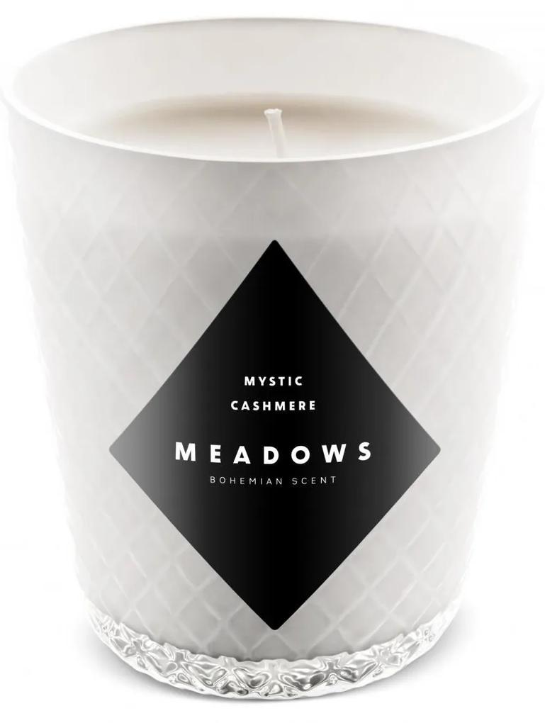 MEADOWS Luxusní vonná svíčka Mystic Cashmere Mini, bílá barva, sklo