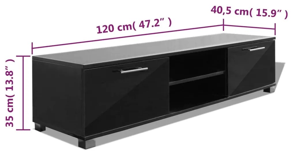 vidaXL Marketos TV stolek černý s vysokým leskem 120 x 40,5 x 35 cm