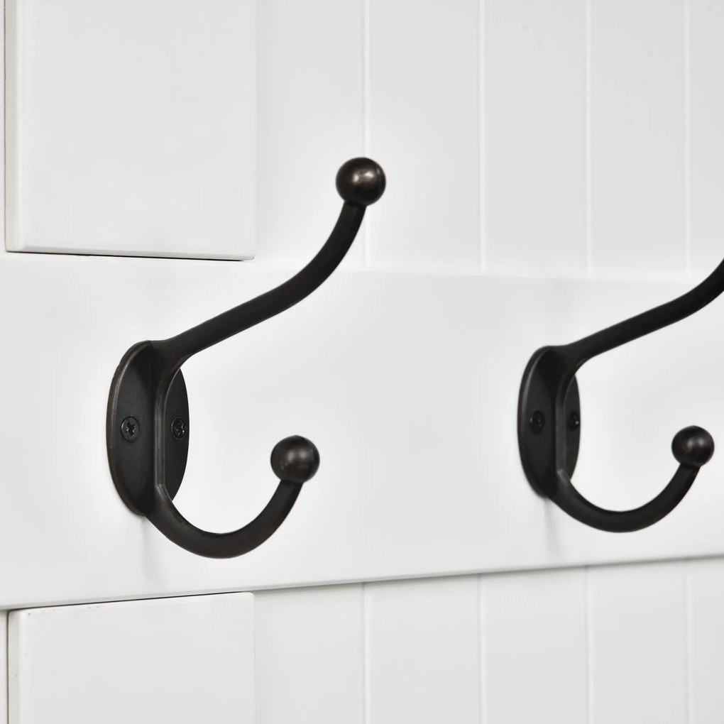HOMCOM věšák na kabáty s botníkem a lavičkou, organizační prvek do předsíně, s 5 háčky a úložným prostorem, 96x34x179,7cm, slonová kost